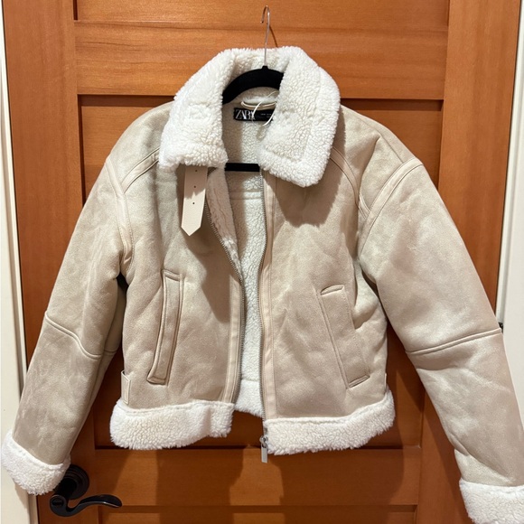 Zara | Jackets & Coats | Zara Faux Shearling Aviator Jacket Size M ...